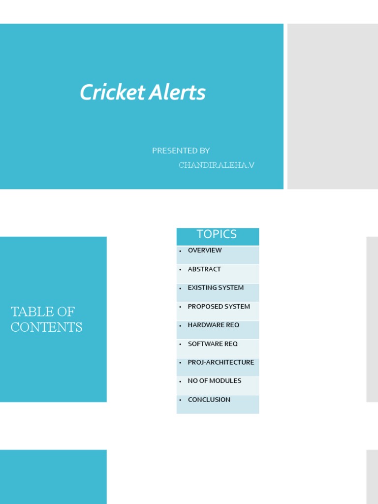Cricket Alerts: Presented by Chandiraleha.V | PDF