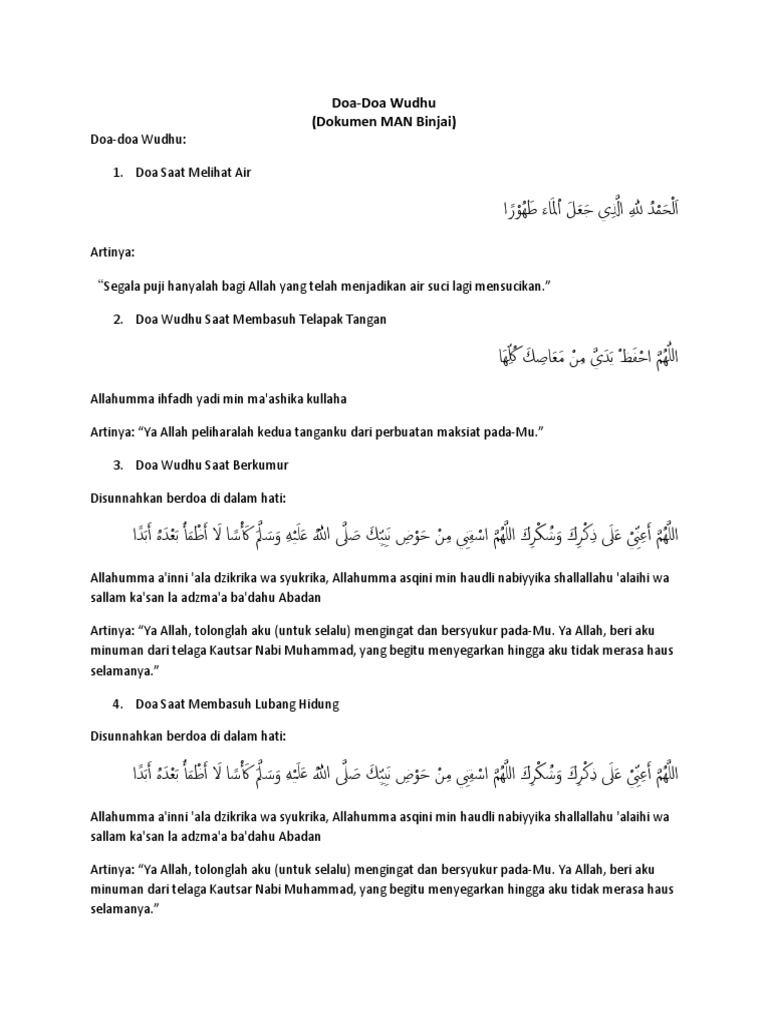 Doa-Doa Wudhu Lengkap dan Artinya | PDF