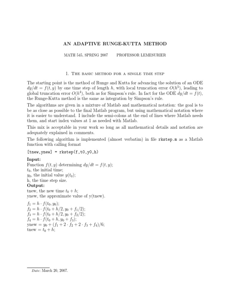 Adaptive Runge Kutta | PDF | Numerical Analysis | Applied Mathematics