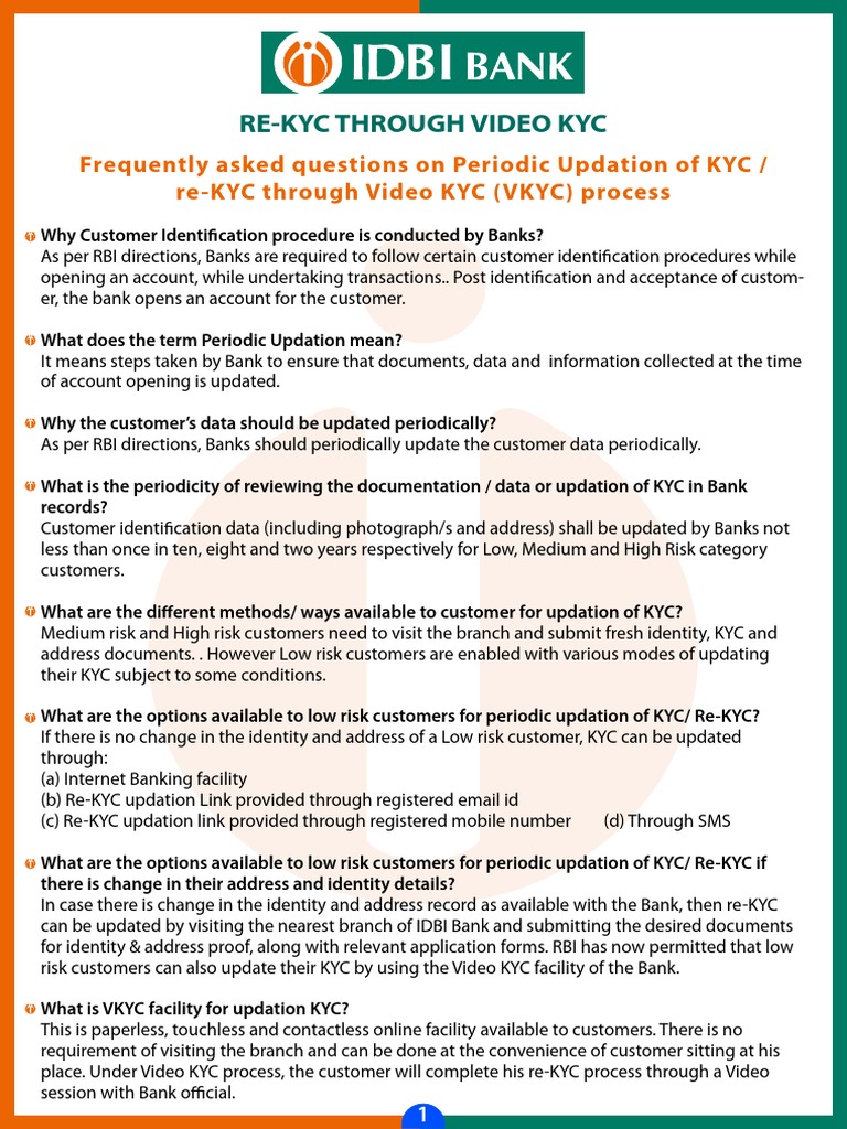 IDBI Bank Video KYC Process Guide | PDF | Identity Document | Risk