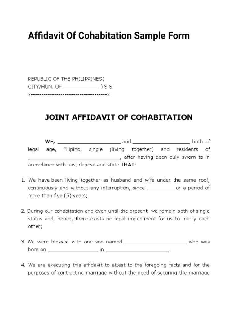 Affidavit of Cohabitation Sample Form | PDF
