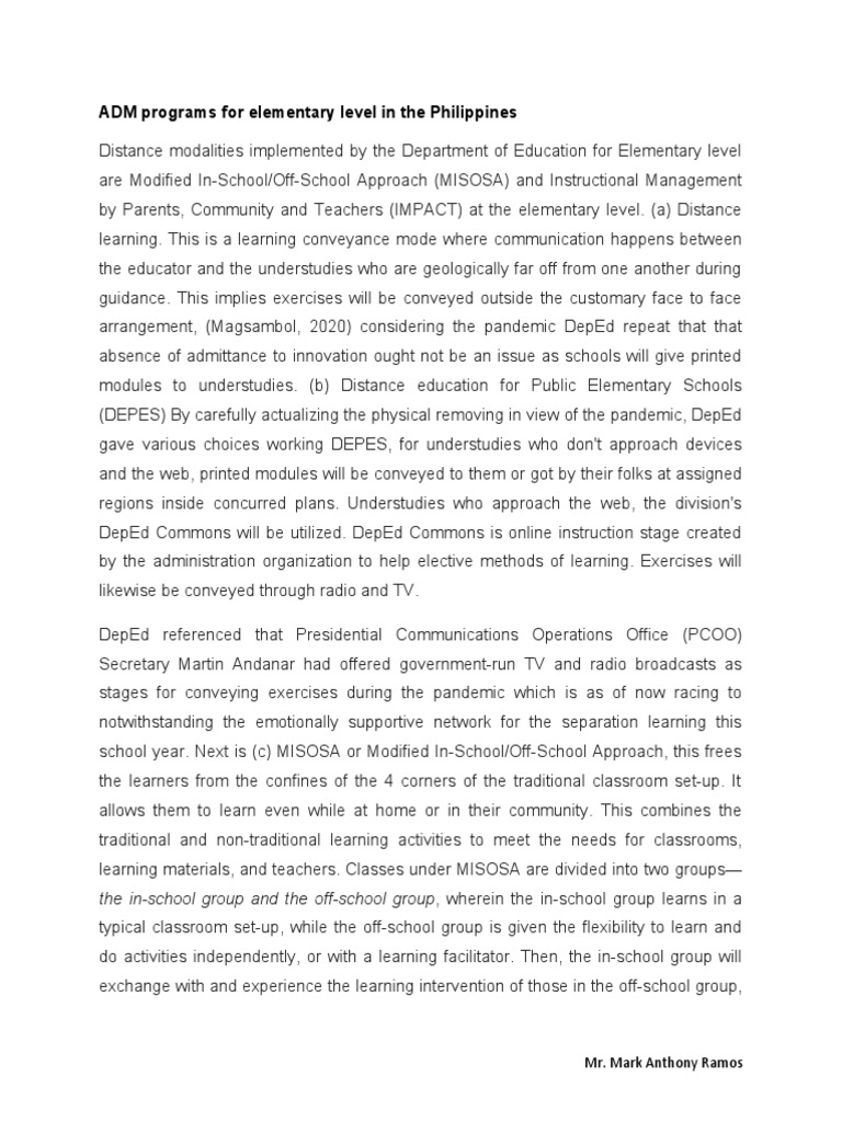 ADM Programs For Elementary Level in The Philippines | PDF | Classroom ...