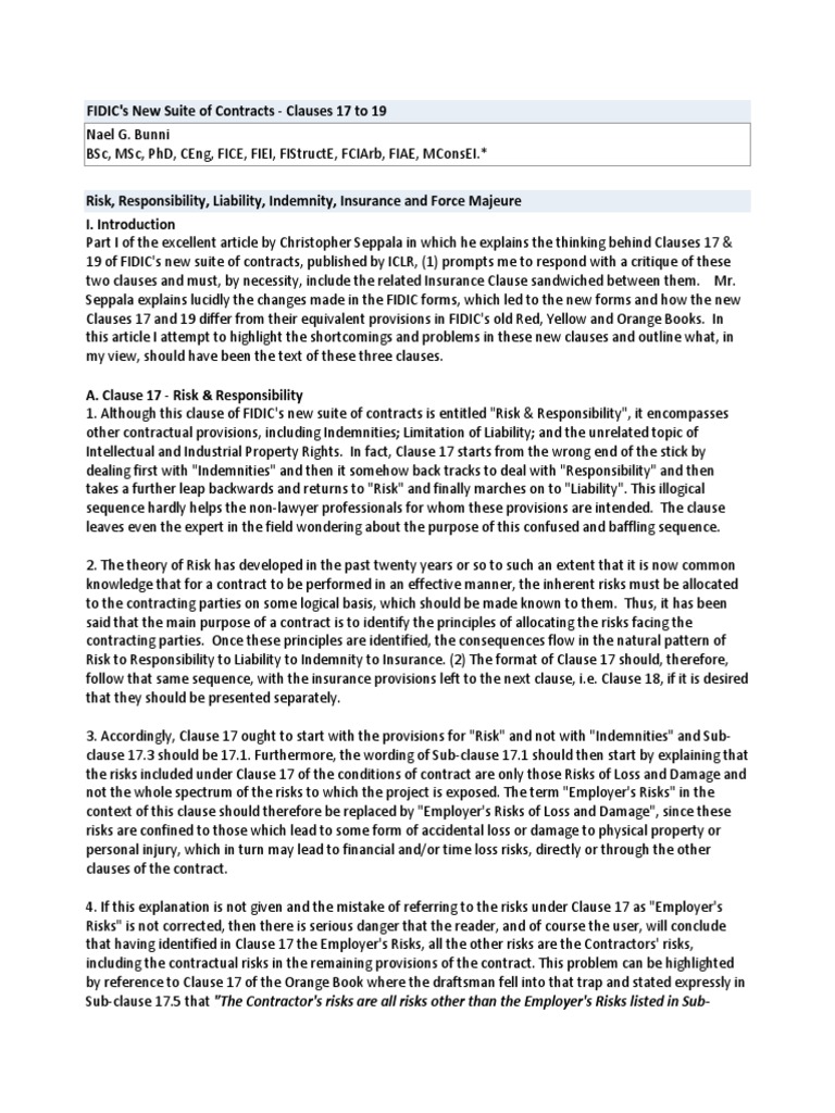 Fidic Clauses 17 To 19 - Part1 | PDF | Insurance | Indemnity