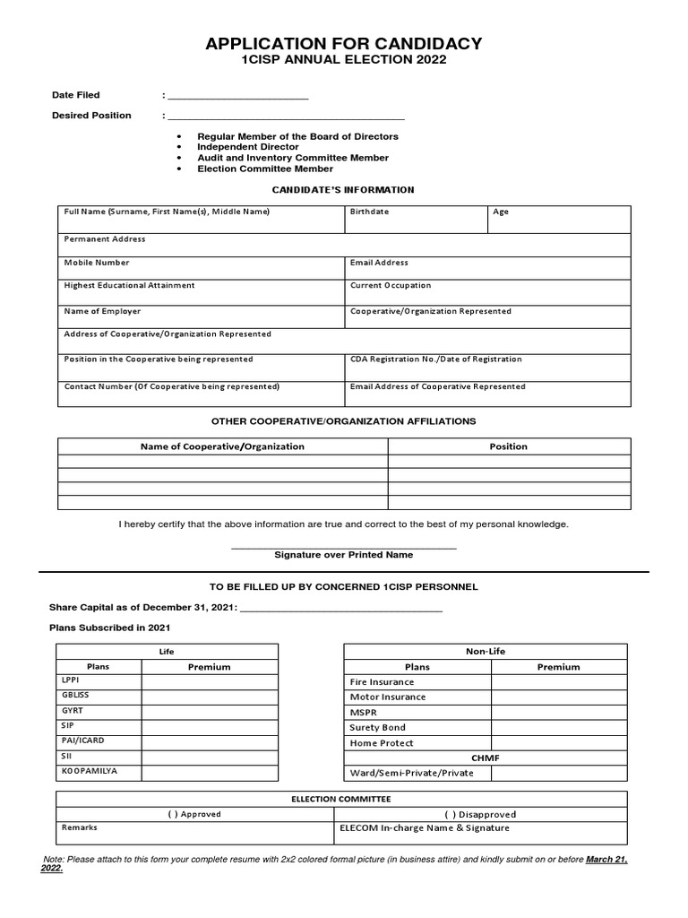 Application For Candidacy 2022 | PDF | Business Law
