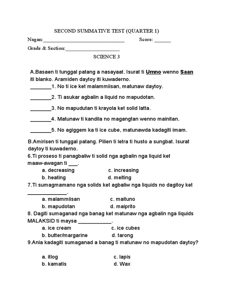 Summative 2 Grade 3 | PDF