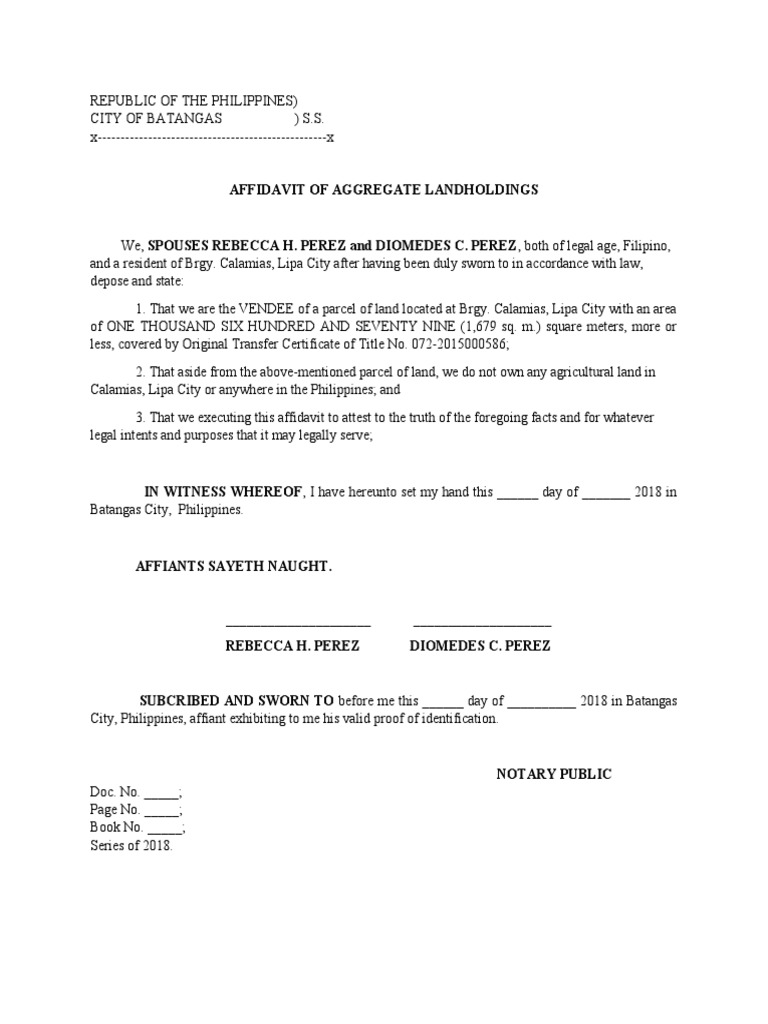 Affidavit land transfer | PDF | Affidavit | Legal Communication