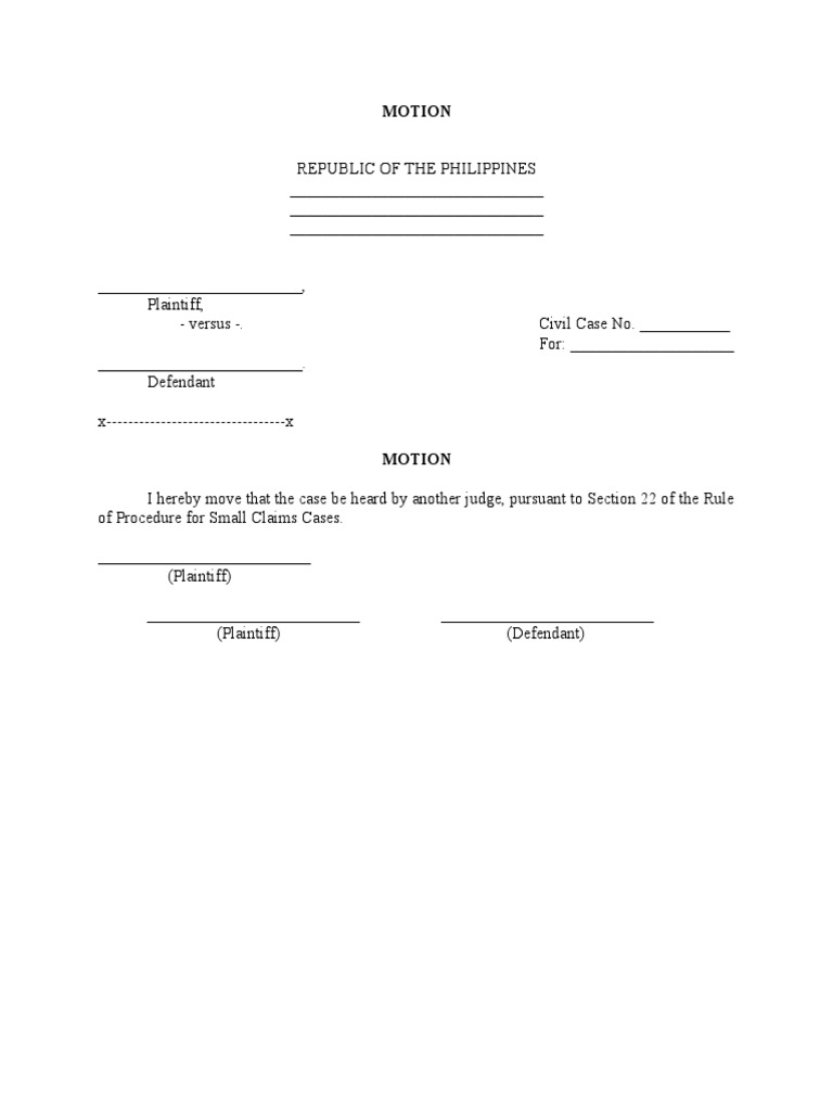 Motion for Change of Judge in Small Claims | PDF | Business | Finance ...