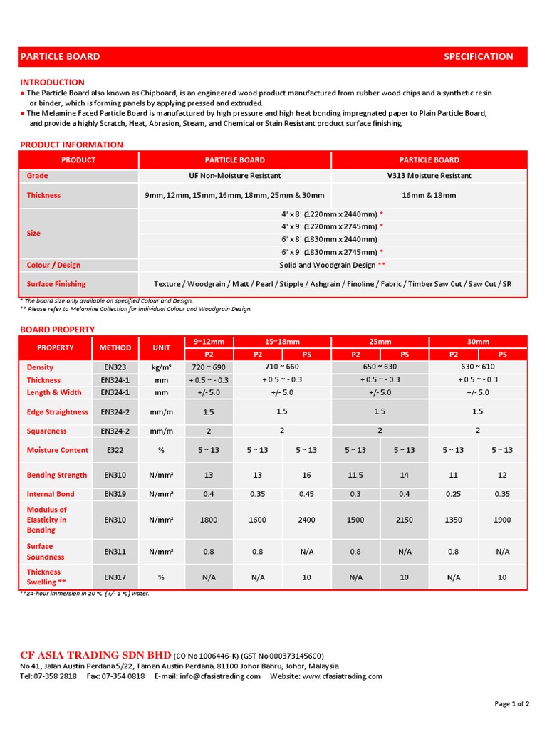 Specification - Particle Board | PDF | Industrial Processes | Materials
