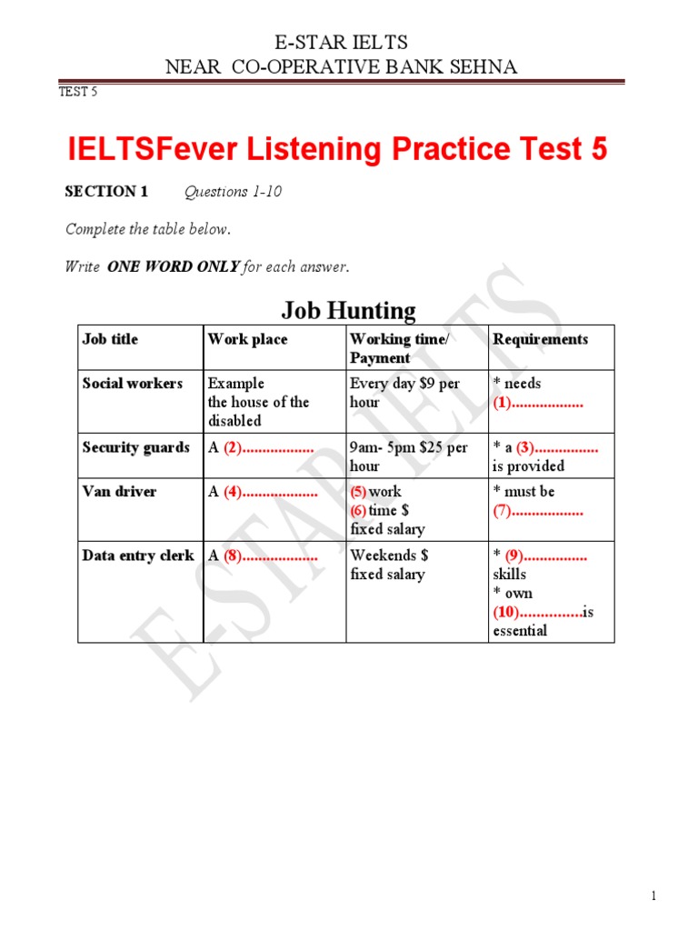 Ieltsfever Listening Practice Test 5: Job Hunting | PDF | Wind Turbine