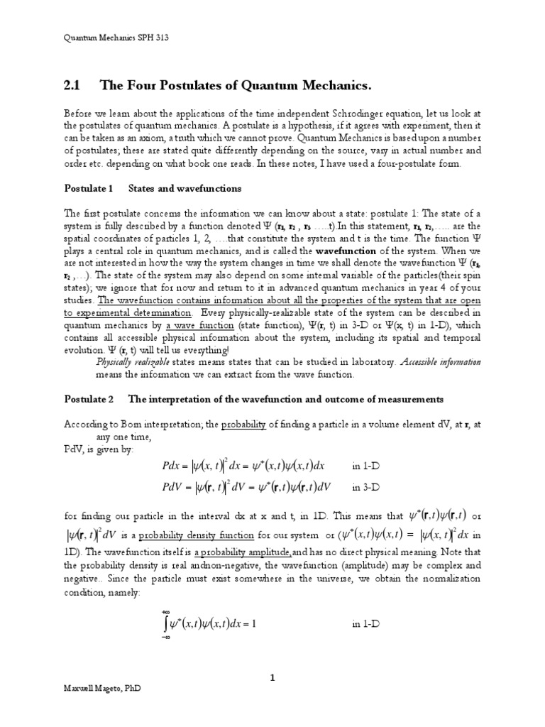 Understanding the Fundamental Postulates and Equations of Quantum ...