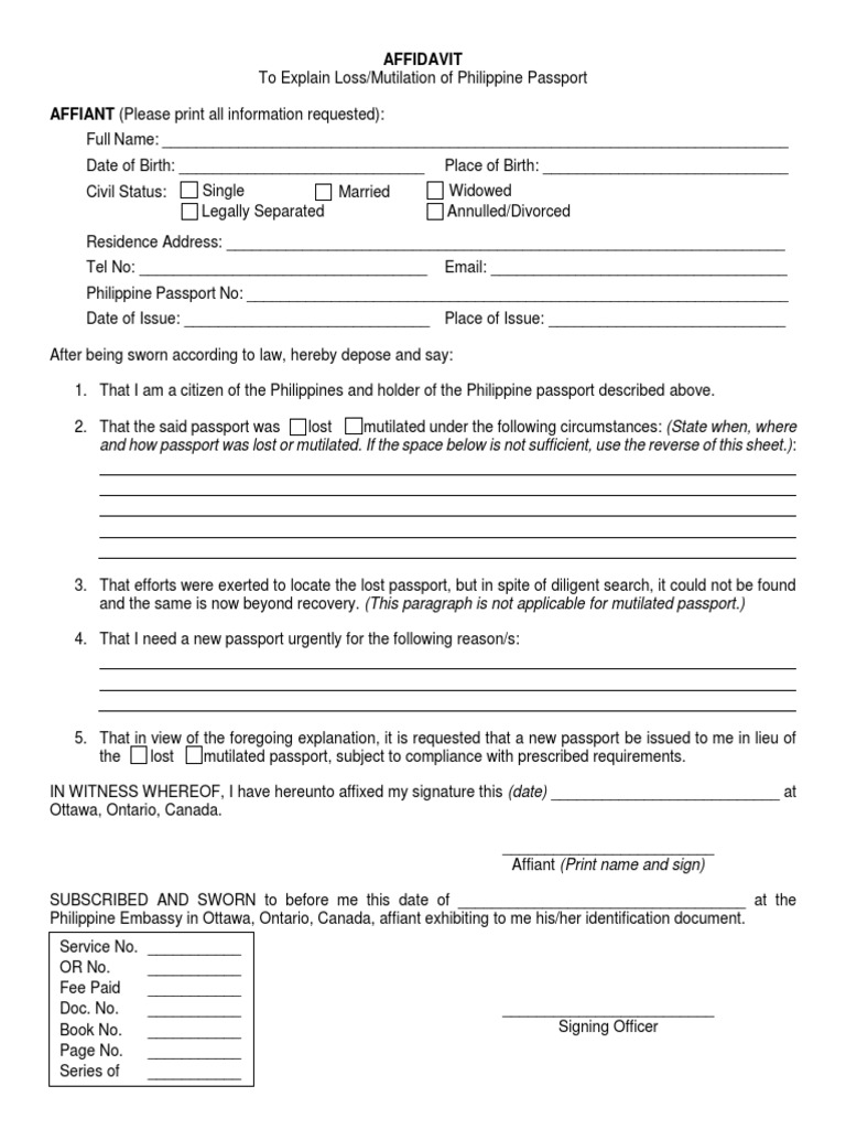 Affidavit of Loss of Passport | PDF | Passport | Affidavit