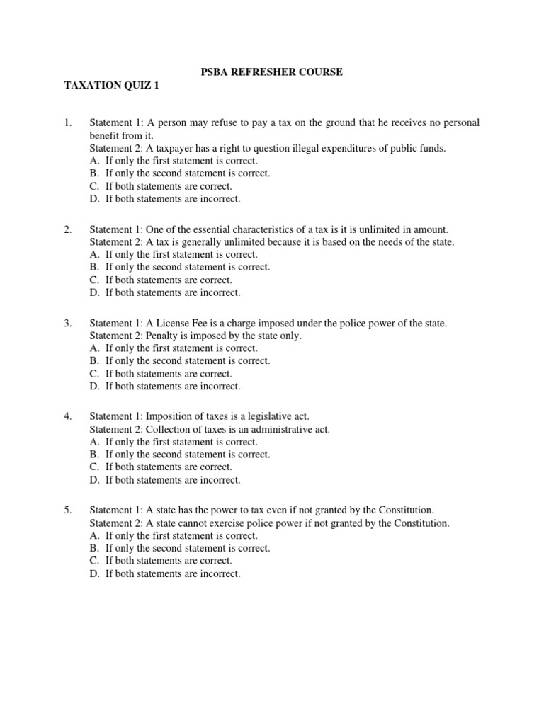 Tax Quiz 1 Pdf Taxes Tax Exemption