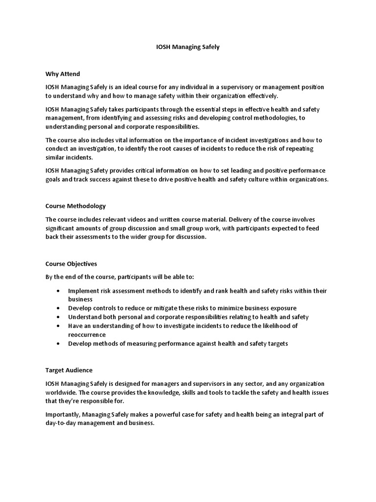 Iosh Managing Safely | PDF | Risk Assessment | Risk