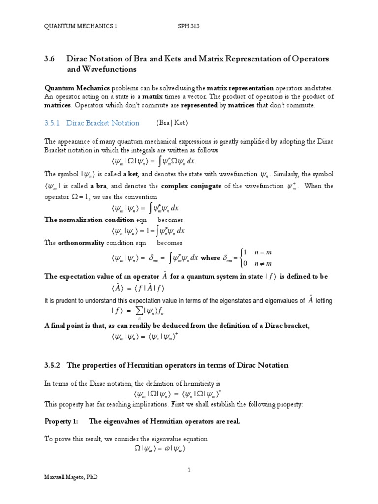 Chapter 8 Dirac Notation And Hermitian Operators Download Free Pdf Eigenvalues And 