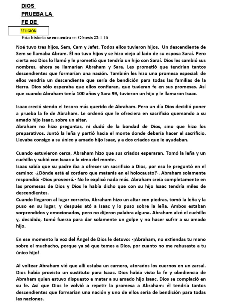Dios Prueba La Fe de Abraham Ficha | PDF | Abrahán | Sarah