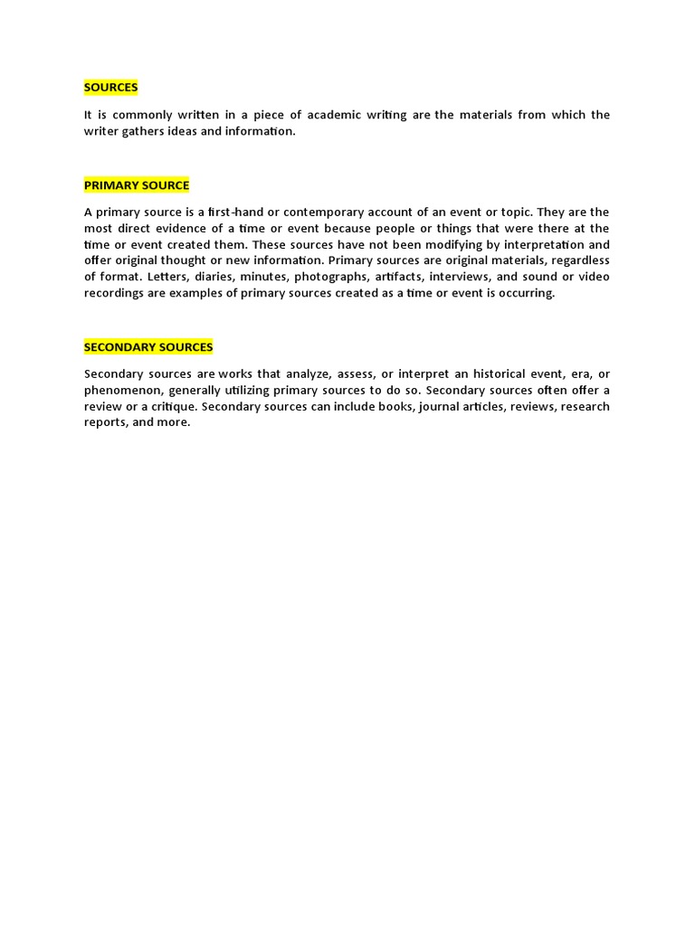 Primary and Secondary Sources | PDF | Social Science