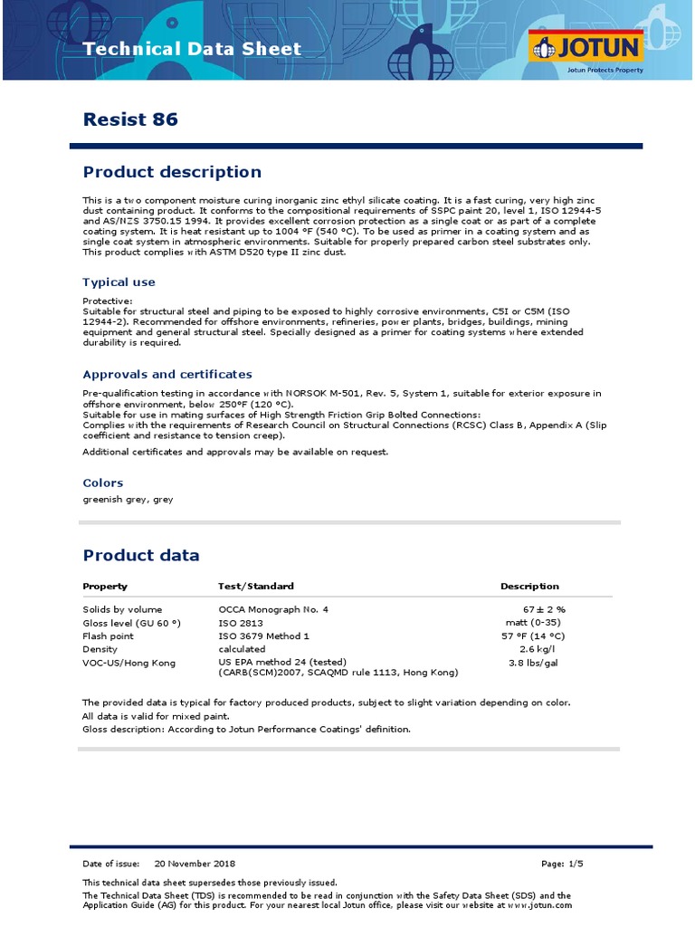 Resist 86: Technical Data Sheet | PDF | Corrosion | Paint