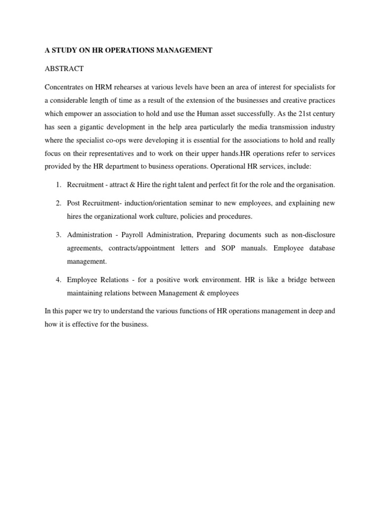 Study On HR Operations Management | PDF | Human Resource Management ...