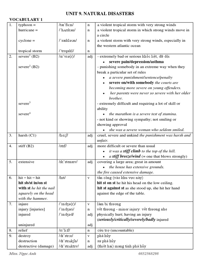 Vocab Unit 9 | PDF | Tropical Cyclones | Tsunami