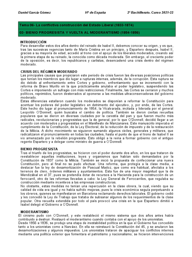 Bienio Progresista | PDF | Gobierno de españa | Gobierno