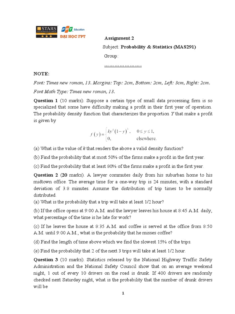 Assignment 2 MAS291 | PDF | Probability Density Function | Statistics