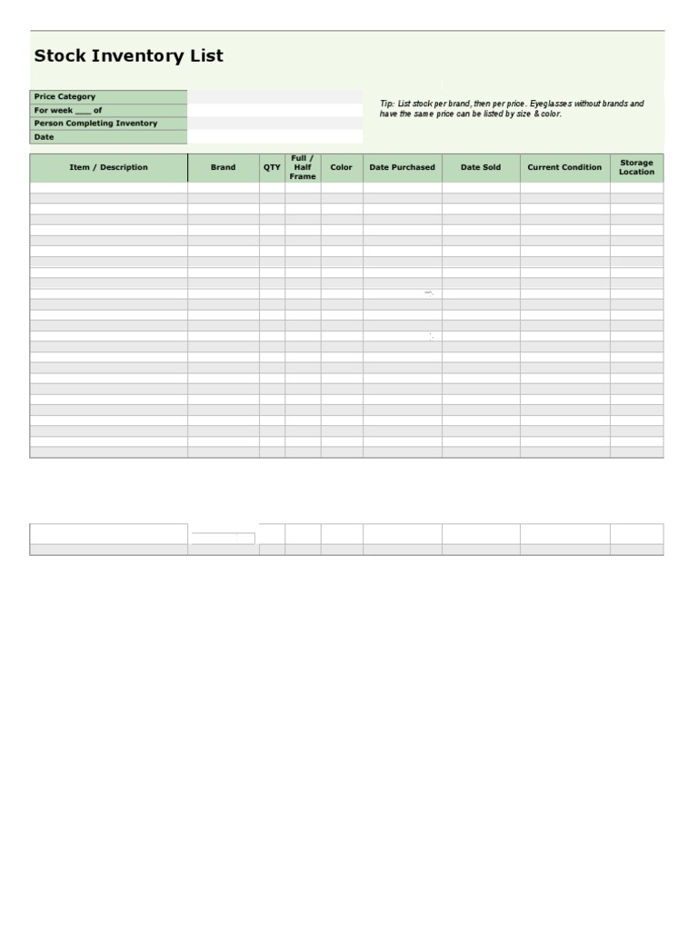Stock Inventory List - Sample | PDF | Inventory | Financial Economics