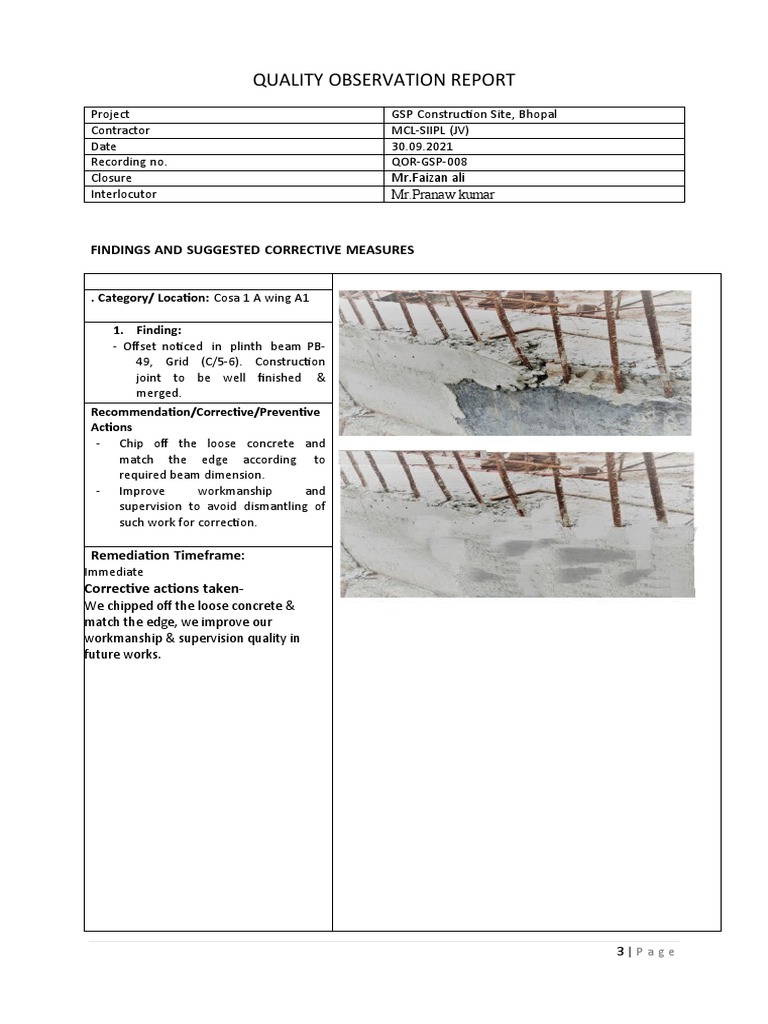 Quality Observation Report: Findings and Suggested Corrective Measures ...