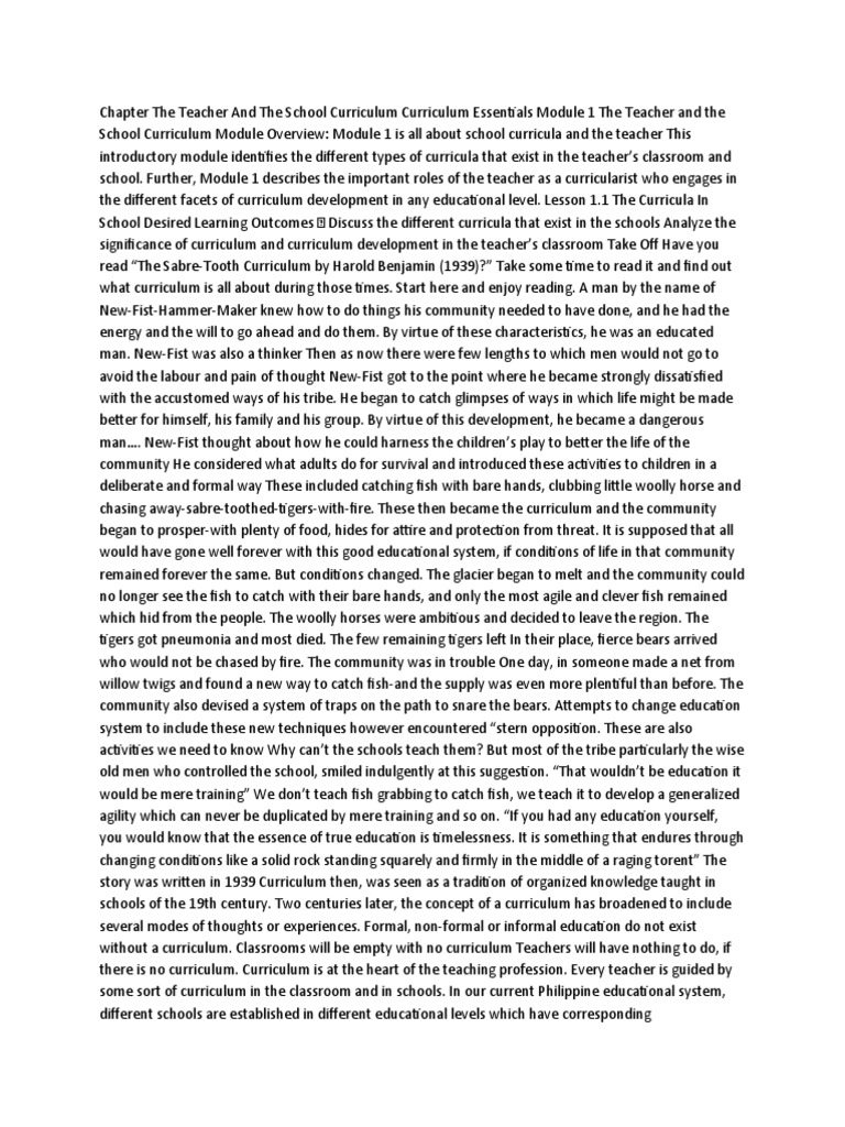 Chapter The Teacher and The School Curriculum Curriculum Essentials ... Chapter The Teacher and The School Curriculum Curriculum Essentials ...