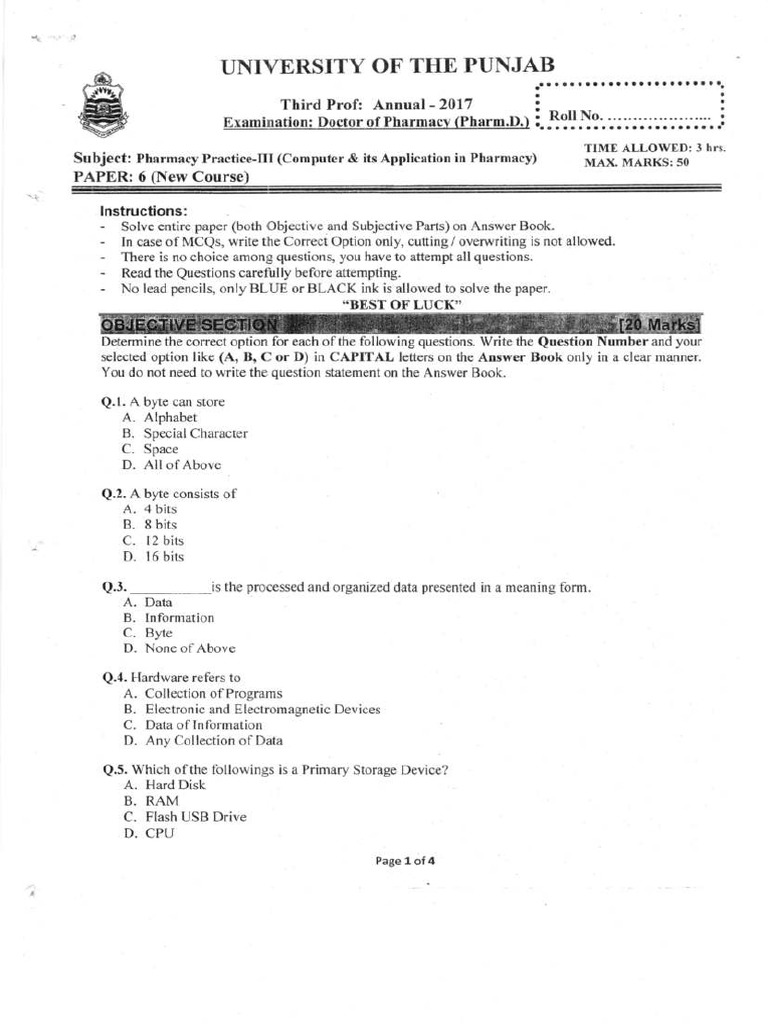PharmD-3rd-Prof-Past Papers | PDF | Computer Data Storage | Read Only ...