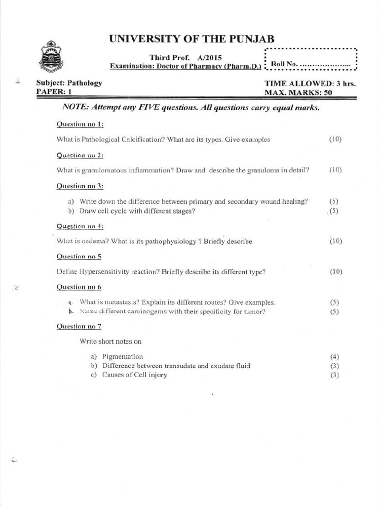 PharmD-3rd-Prof-Past Papers | PDF | Blood Vessel | Metastasis