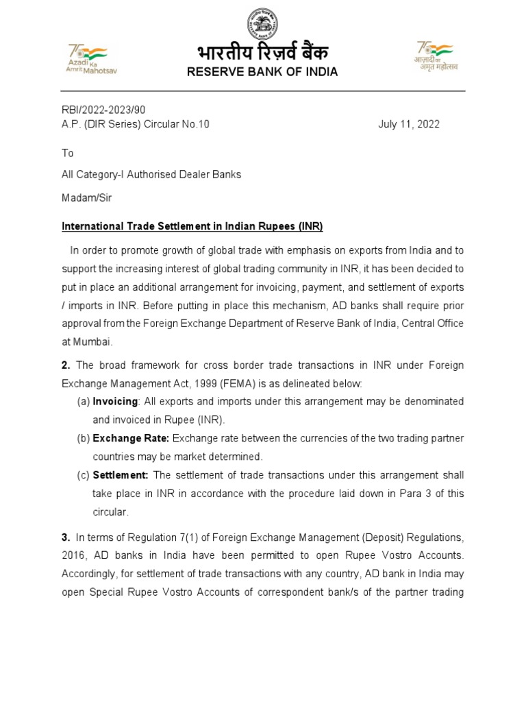 International Trade Settlement in Indian Rupees | PDF | Letter Of Credit | Banks