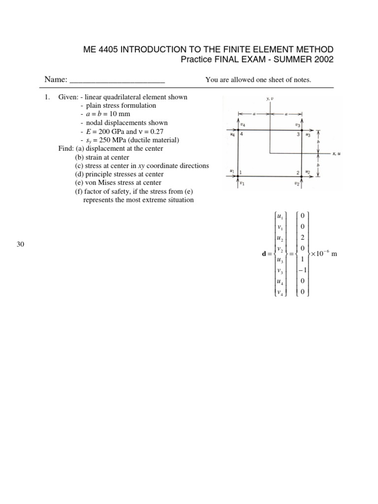 Exam2 Practice FEA | PDF | Finite Element Method | Numerical Analysis