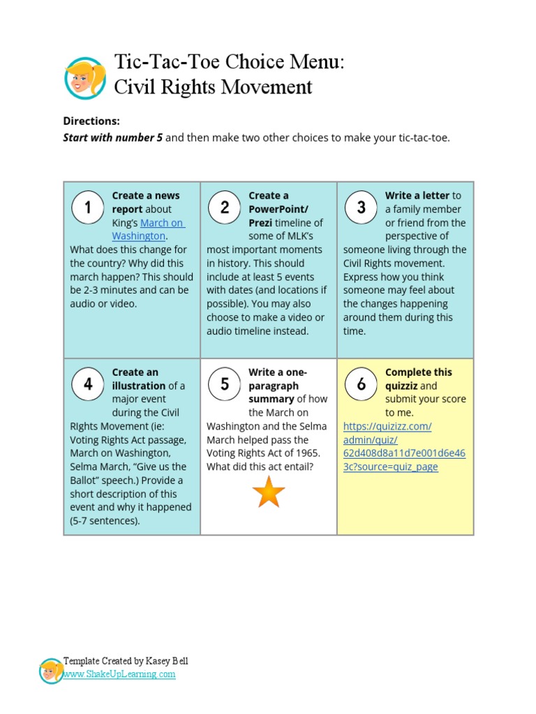 Tic-Tac-Toe Menu Choice Board Hede | PDF