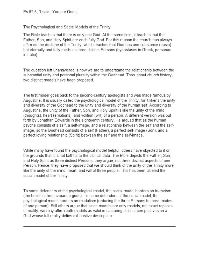 The Psychological and Social Models of The Trinity | PDF | Council Of ...