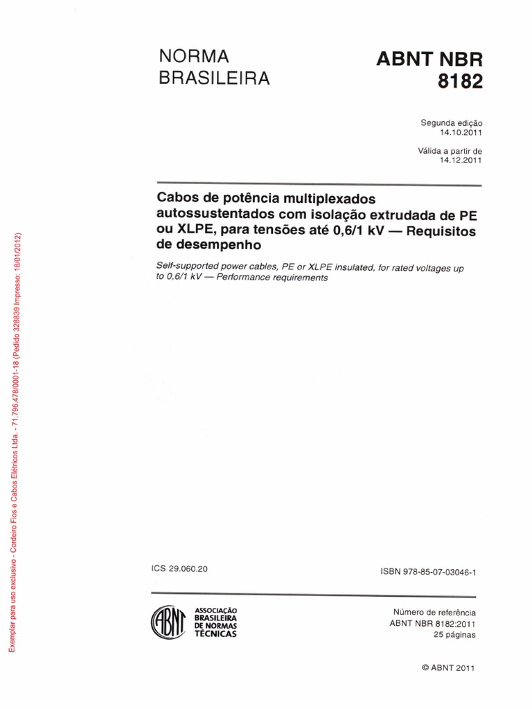 NBR 8182 - Cabos de Potência Multiplexados Autosustentados Com Isolação ...