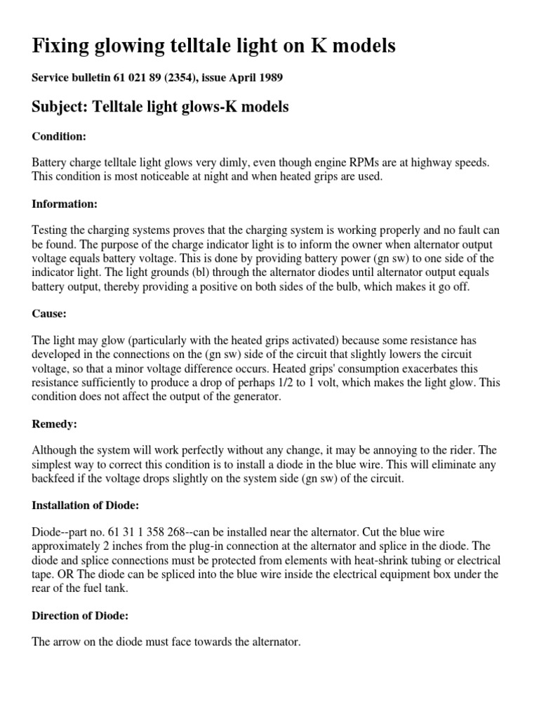 61 021 89 (2354) Fixing Glowing Telltale Light On BMW K Models | PDF