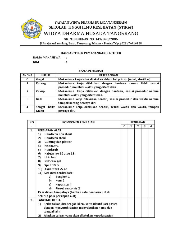 Daftar Tilik Pemasangan Kateter New | PDF