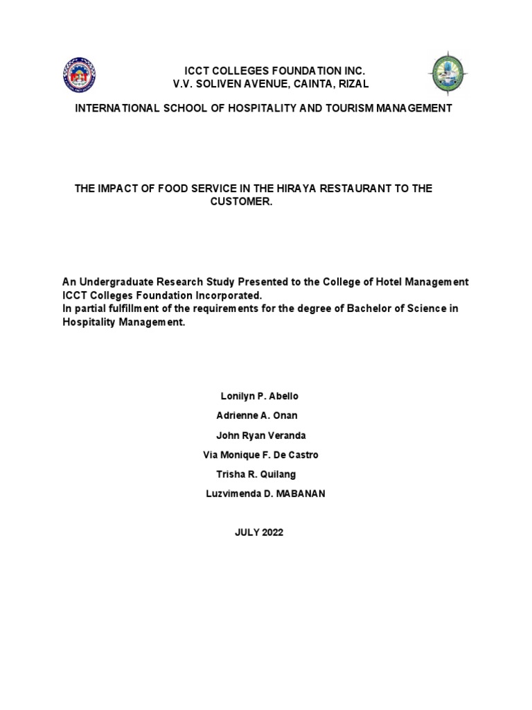Chapter 1 Research | PDF | Restaurants | Foods