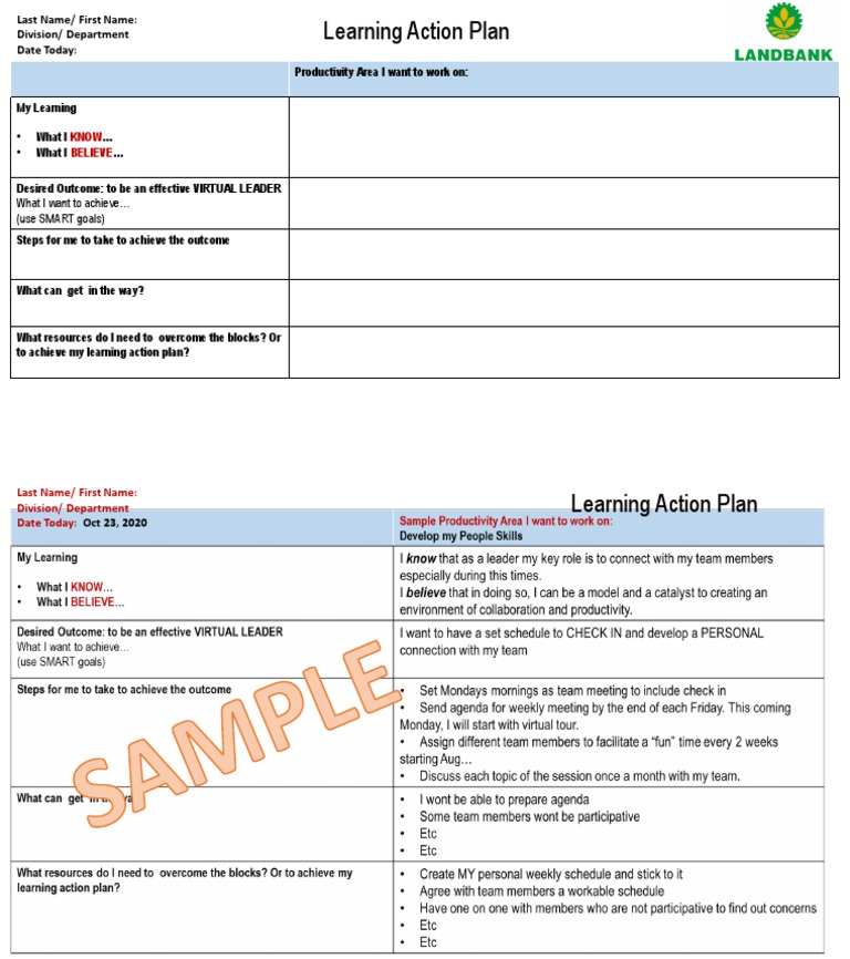 Landbank Learning Action Plan Template | PDF | Career & Growth