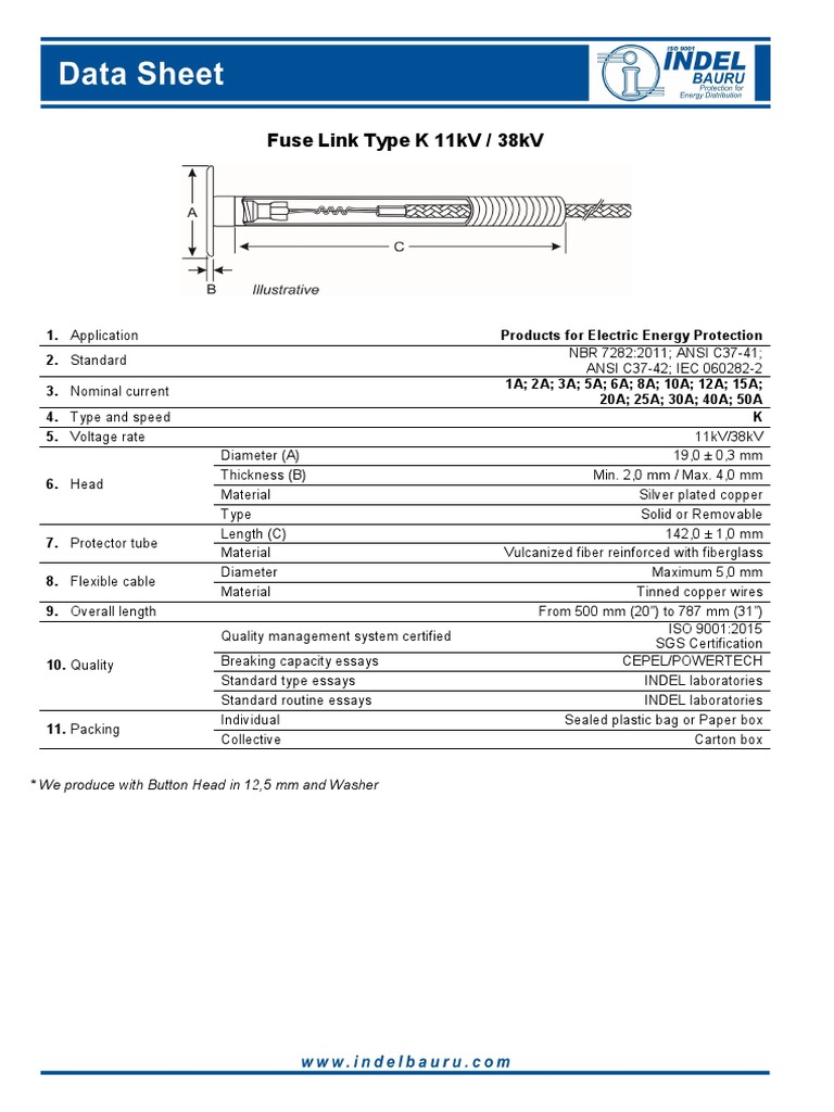Data Sheet Fuse Link Type K | PDF | Fuse (Electrical) | Wire