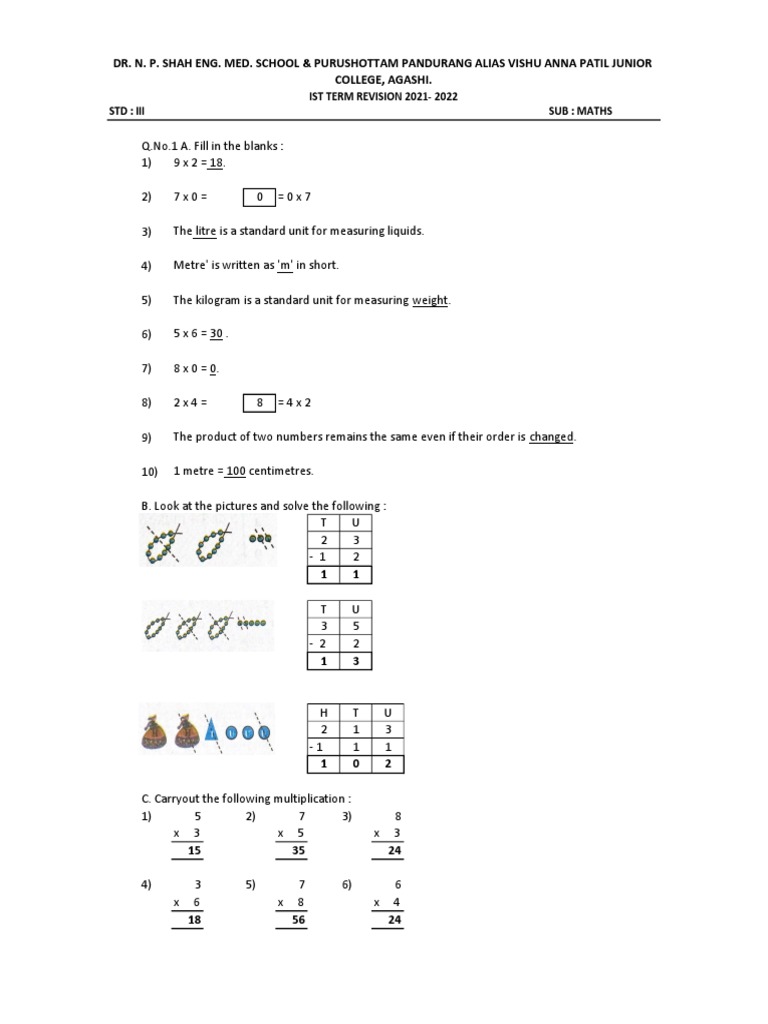 6.MATHS - 1st TERM MATHS REVISION (3RD-2021-2022) | PDF | Notation ...