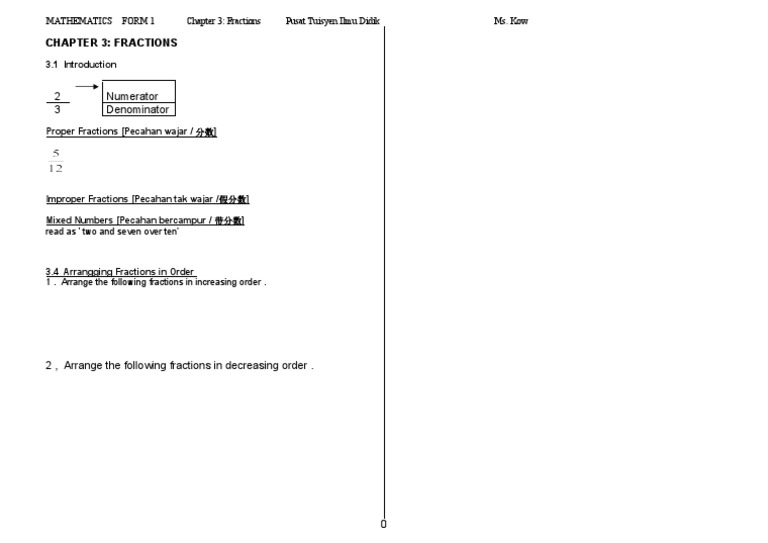 F1 MT Chapter 3 Fractions | PDF