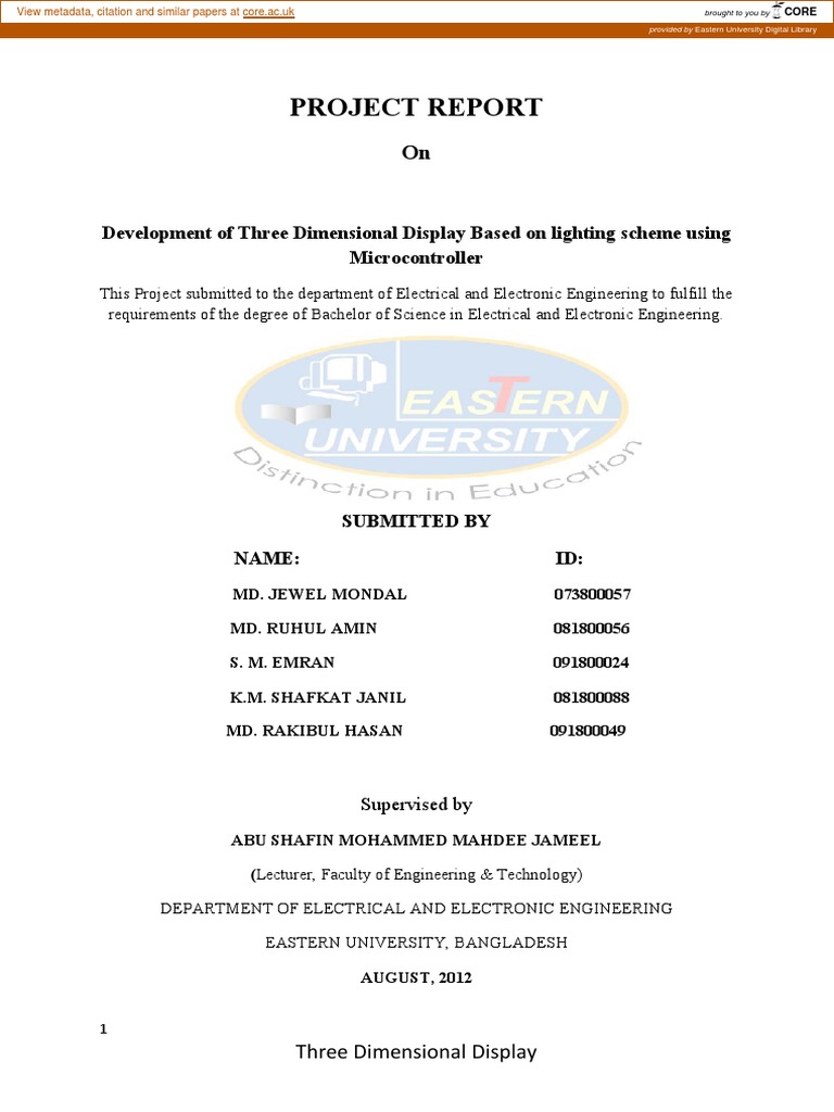 3D display project report metadata at core.ac.uk | PDF | Microcontroller | Central Processing Unit