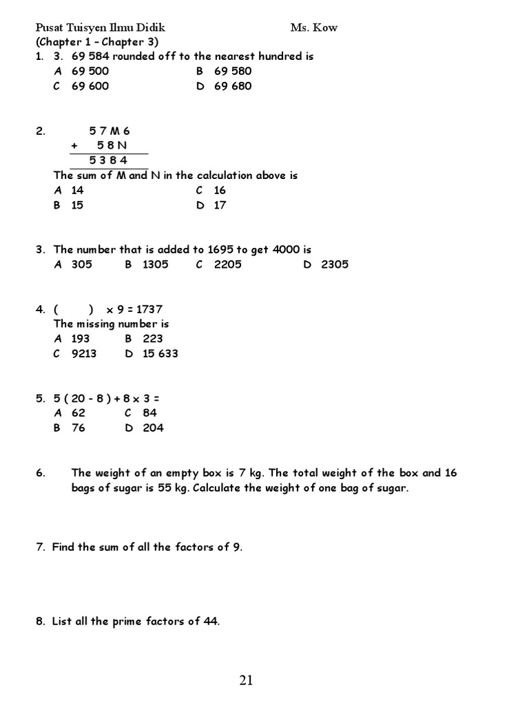 F1 Mt Revision 2 (Chapter 1 -3) | PDF | Numbers | Mathematics
