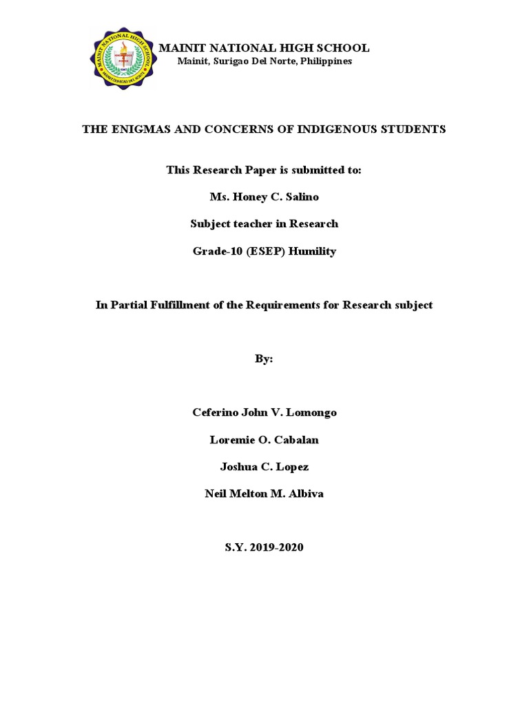 Mainit National High School (Final) | PDF | Experience | Indigenous Peoples