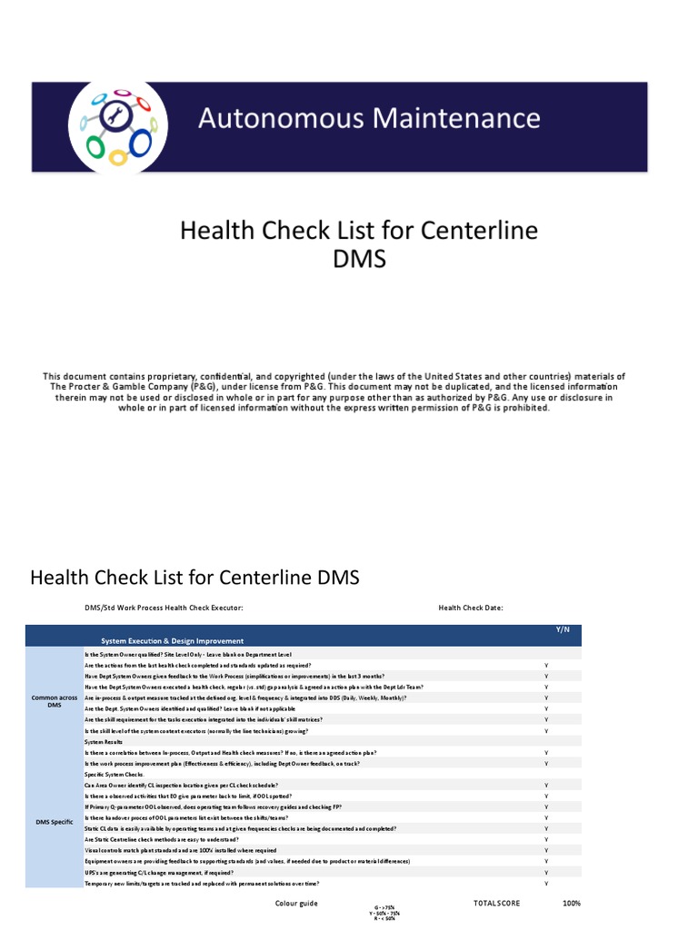 Autonomous Maintenance: Health Check List For Centerline DMS | PDF ...