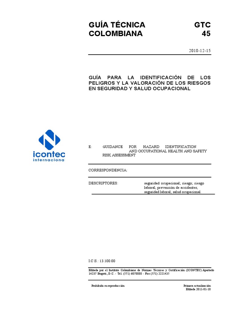 GUIA_TECNICA_GTC_COLOMBIANA_45_GUIA_PARA | PDF | Riesgo | Seguridad y ...