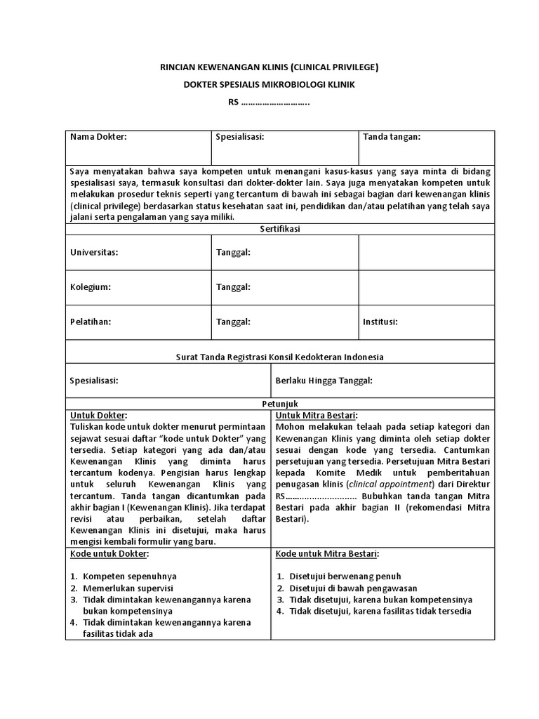 Clinical Privilege SPMK | PDF | Kesehatan Holistik | Sains & Matematika
