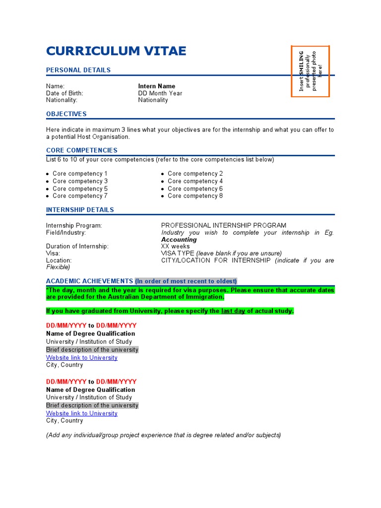 CV Internship Curriculum Vitae | PDF | Information | Internship