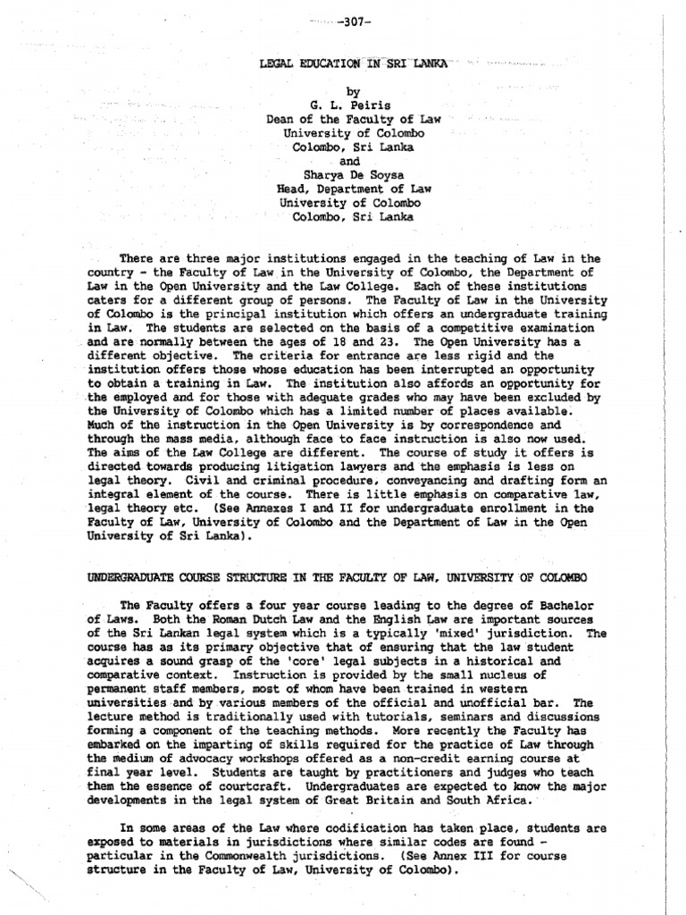 X-G L Peiris 1985 | PDF | Legal Education | Postgraduate Education